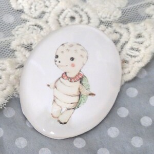 1- Baby Turtle Cabochon Large 40 X 30mm Glass Baby Animal Hand Drawn ...