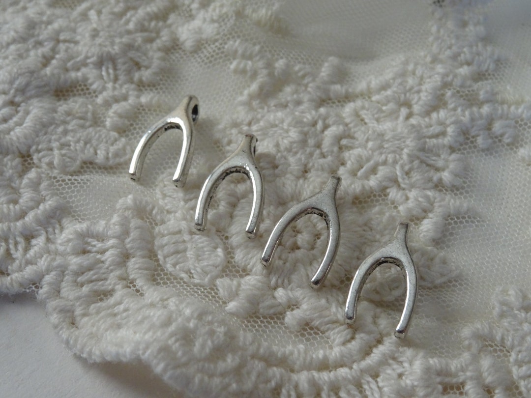 5- Silver Wish Bone Charm Lucky Charm Wishbone Small Superstitious ...