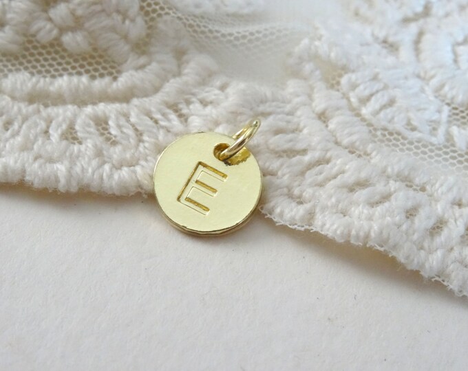 1 Letter E 16k Gold Charm Miniature Initial Pendant Engraved Disc ...