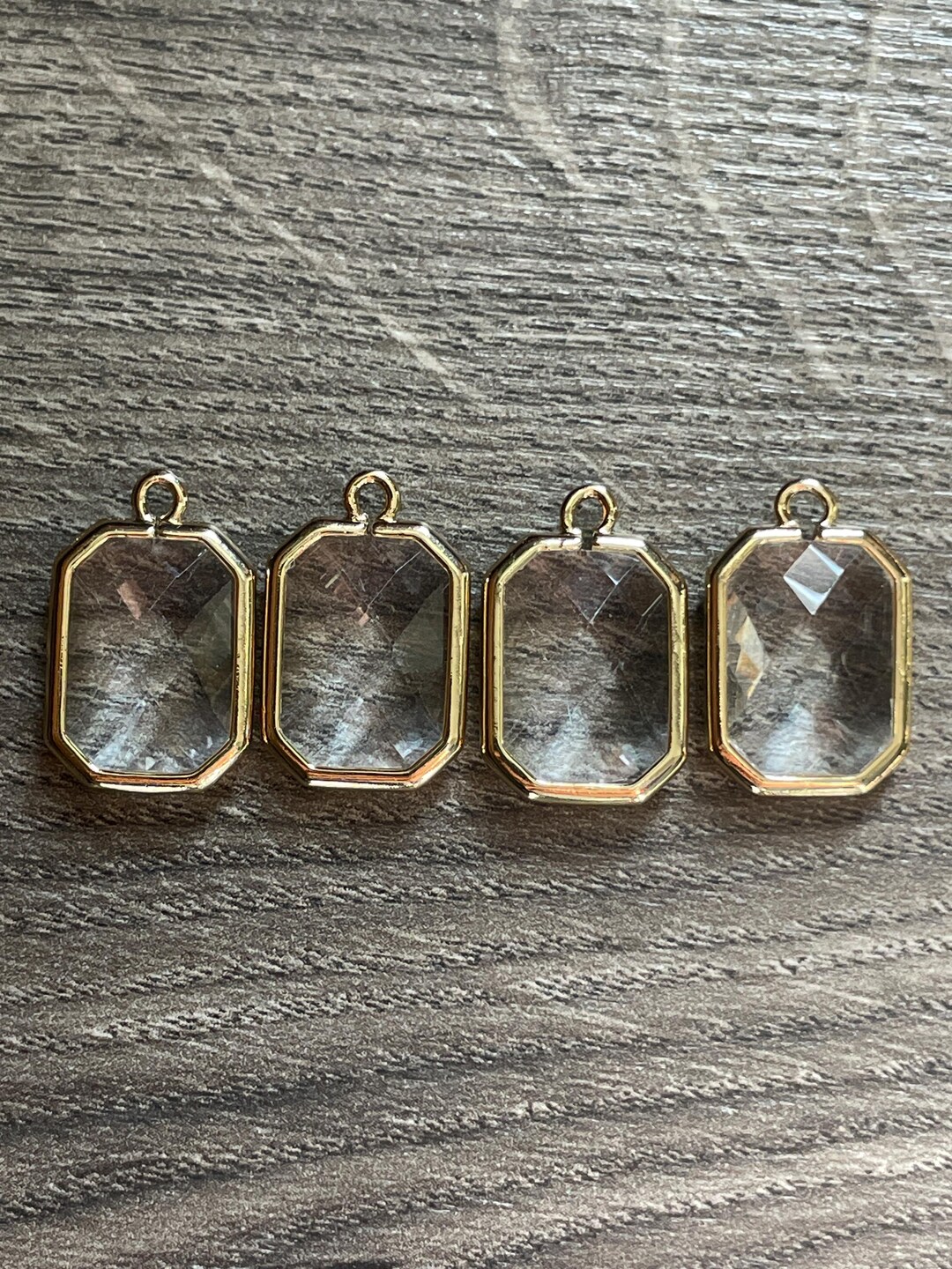 4- Dangle Clear Glass Rectangle Rhinestone Charms 1 Loop Faceted Glass ...