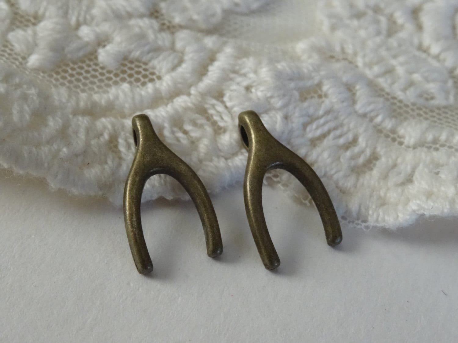 8- Wish Bone Charm Bronze Boho Miniature Wshbone Superstitious Symbolic ...