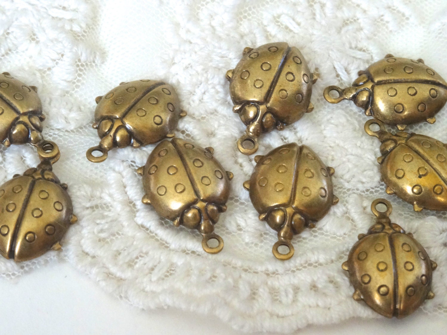 4 Vintage Lady Bug Charms Antique Gold Small 3D Insect | Etsy