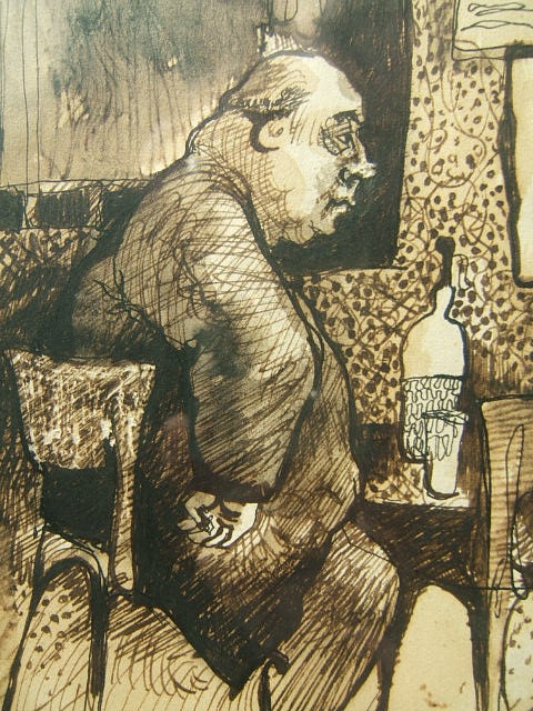 Man in Paris Cafe. - Reproduction of Pen and Ink Drawing Suitable for ...