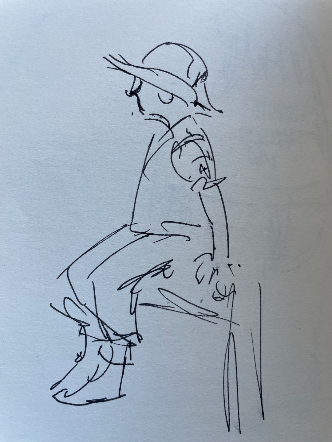 Italian Boy on Bench, Ink Sketch, 8.5 X 11" on off White Simple Stiff ...