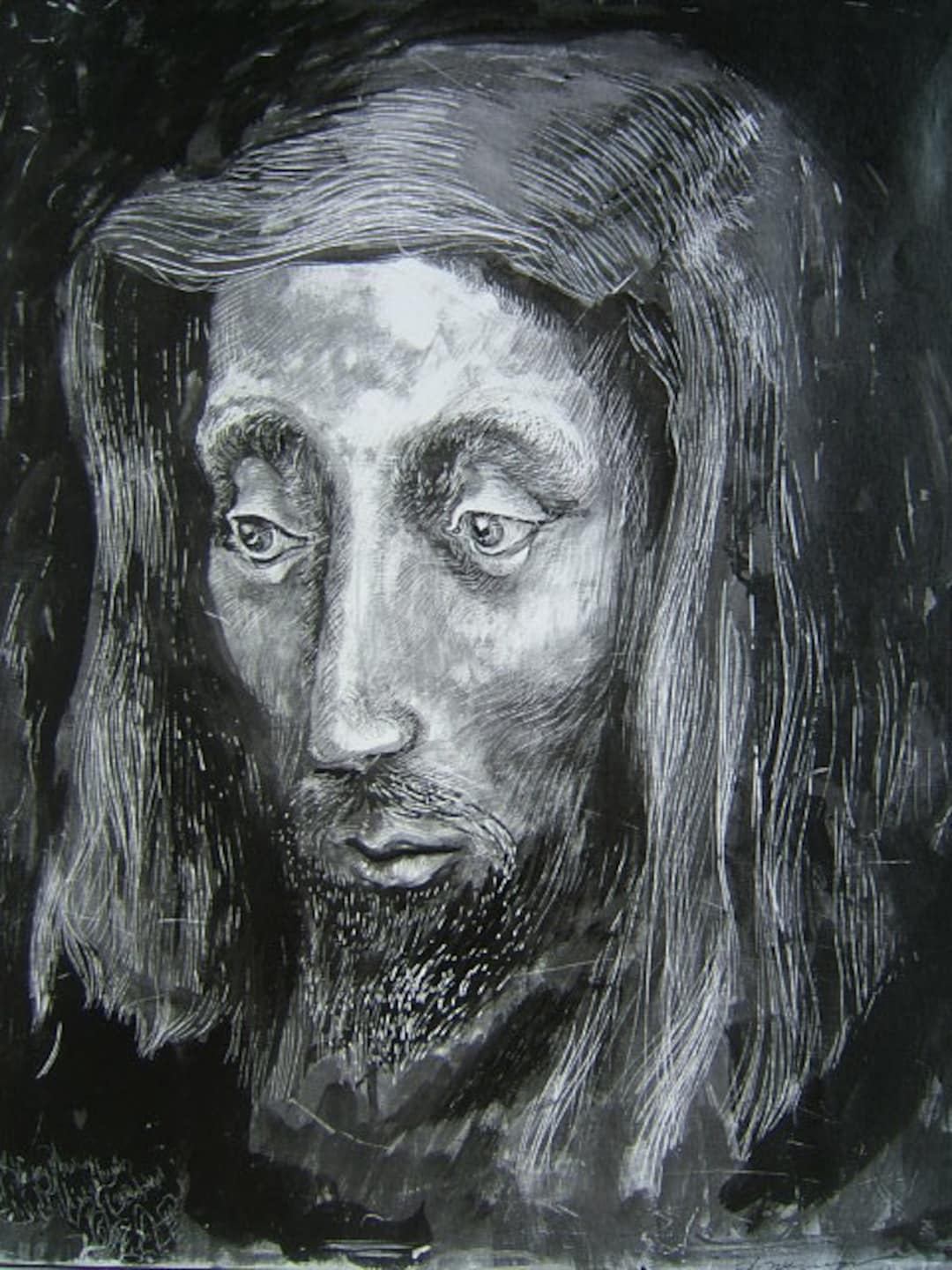 CHRIST Face of Jesus Etching Style; Copy, Original is Not for Sale, Copy, on Paper, Cute. Very ...