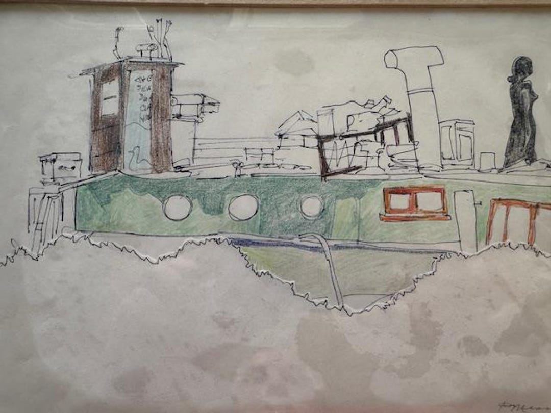 Tiburon Boat Sketch, From Belvedere, CA; Nice Color Sketch, Matted ...