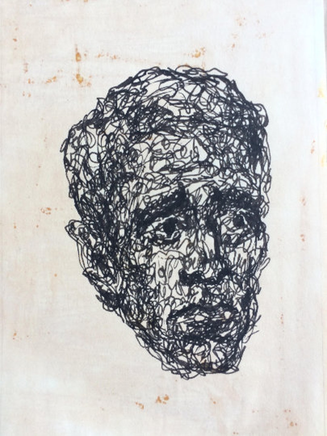 Inky Face of Man, Unknown Portrait, a Scan. Original is Not for Sale ...