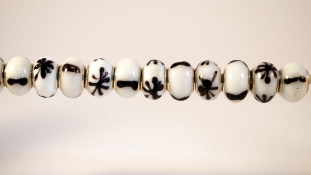 13 European Glass Beads Black and White Pandora Style Beads With a ...