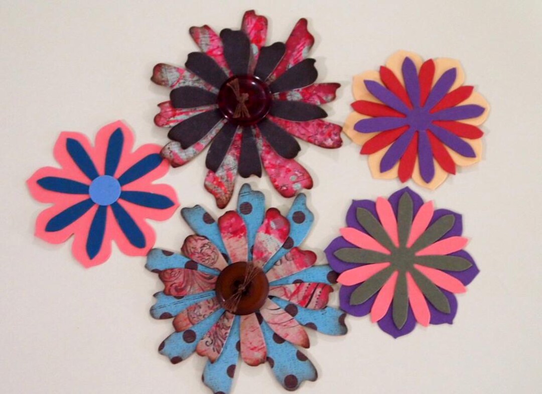 Chipboard Flowers Embellishments Card-stock Flowers Buttons Paper ...