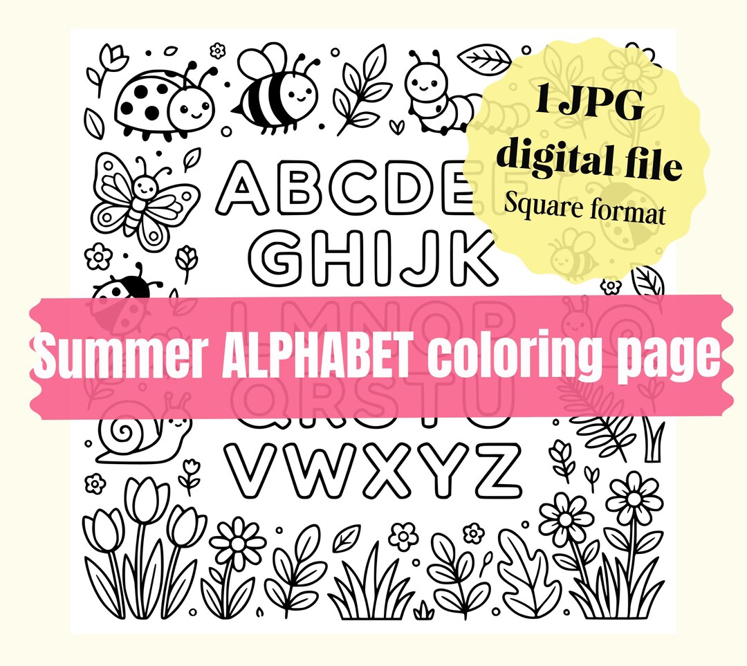 Full ALPHABET Coloring Page in Kawaii Summer Bugs Theme, Preschool ...