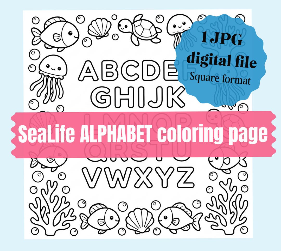 Full ALPHABET Coloring Page in Sea Theme, Preschool Printable Materials ...