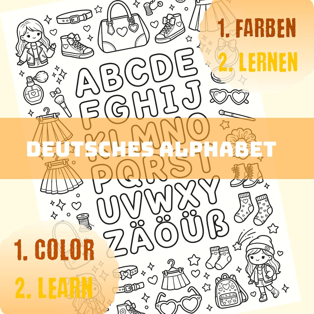 Deutsch ABC Coloring Page in Cartoon Girls Fashion Theme, Homeschool ...