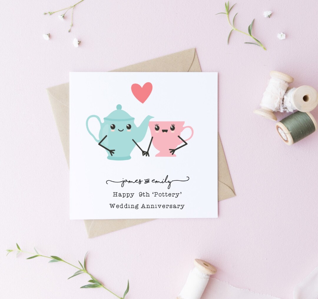 Personalised 9th Pottery Anniversary Card- Wedding Anniversary Wording ...