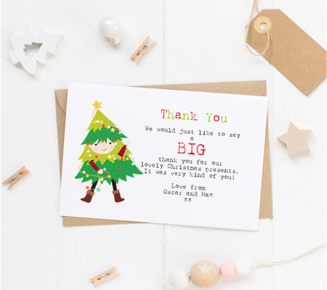 Pack of Personalised Christmas Thank You Cards- Tree Message Added ...