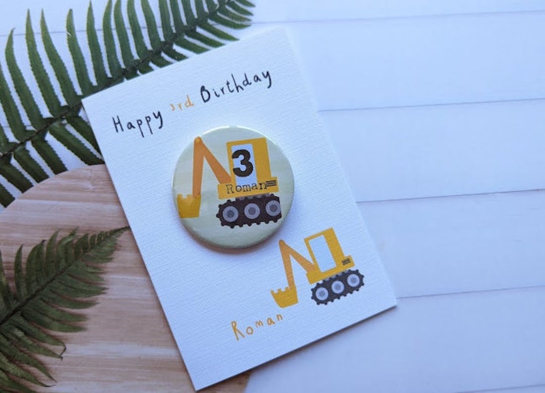Personalised Digger Birthday Badge Card, Daughter, Son, Grandson ...
