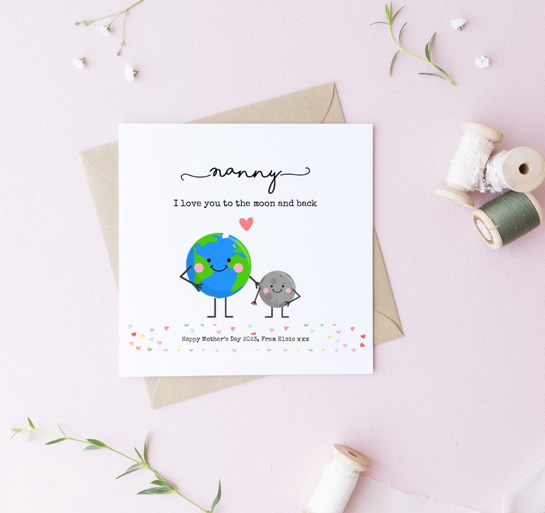 Personalised Birthday Card- Moon and Back Mummy, Nanny, Nanna Wording ...