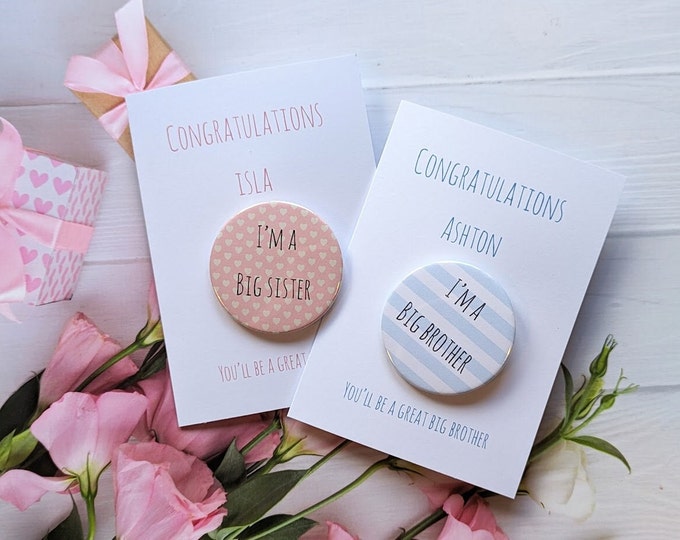Personalised New Baby Big Brother/sister Badge Card - Etsy