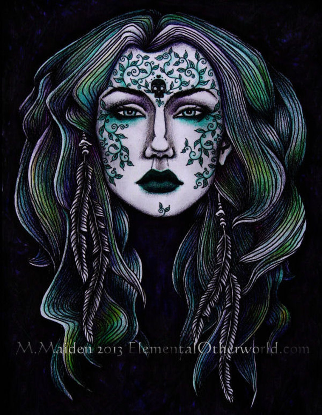 Tendril Original Gothic Ink Drawing Goth Girl Woman Portrait Art ...