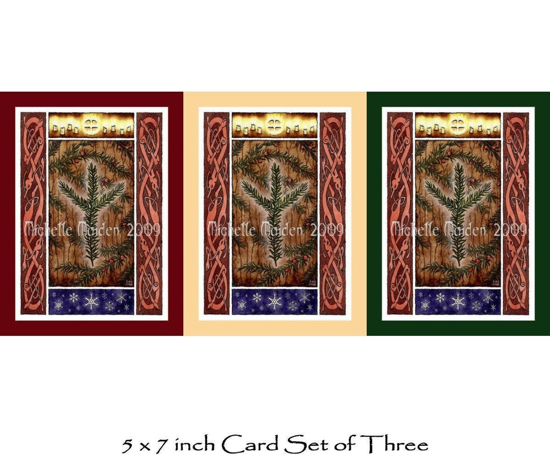 Handmade Norse YULE CARDS Set Algiz Rune Artisan Handmade Winter ...
