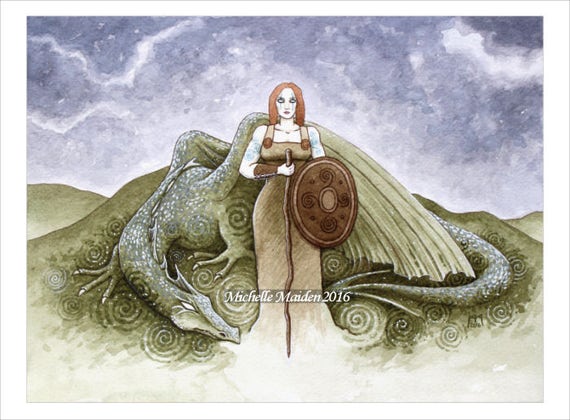 Guardians of the Land PRINT Celtic goddess Viking warrior | Etsy