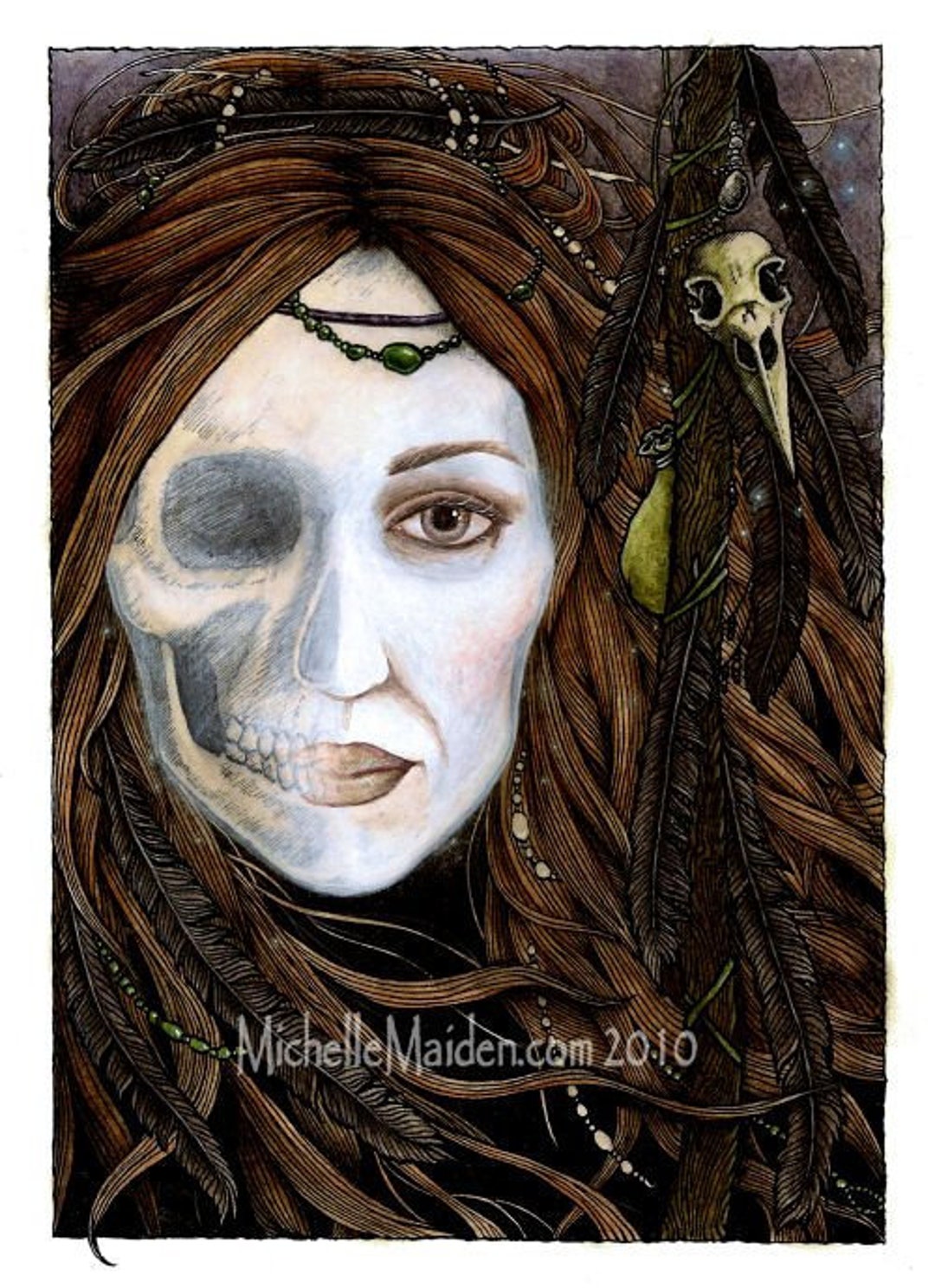 Raven Wraith Norse Goddess Hel Art ORIGINAL Painting Over Print Drawing ...