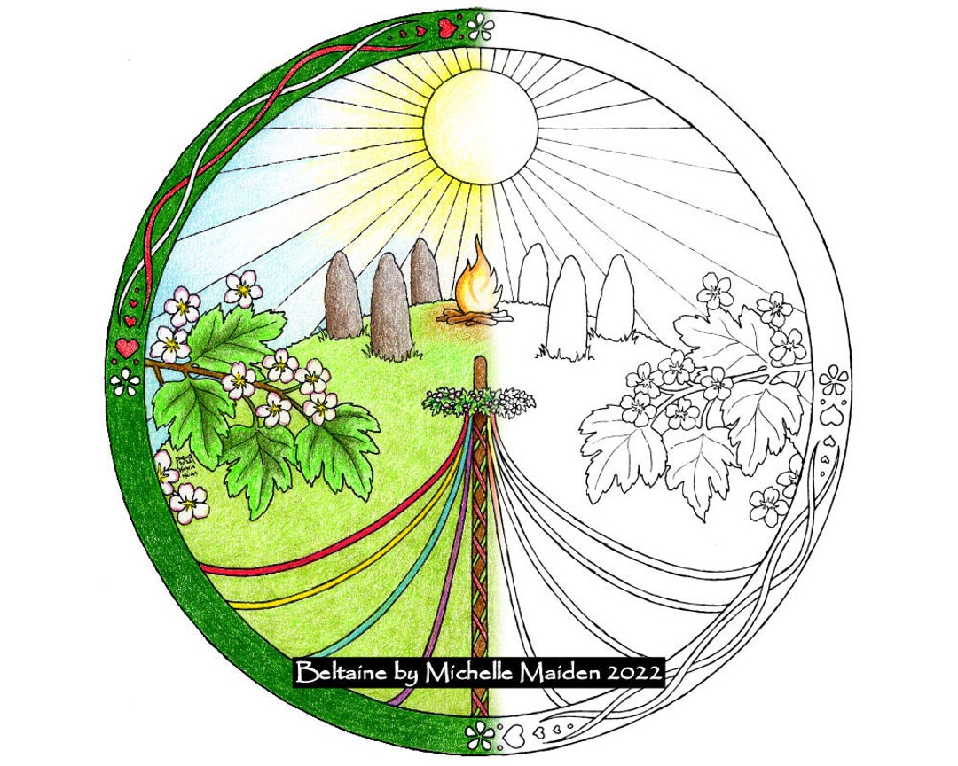 Beltane Printable Colouring Page Beltaine Maypole May Day Altar Art ...