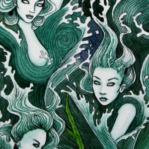 Norse Myth Wave Maidens PRINT, Viking Heathen Pagan Mythology, Ocean ...