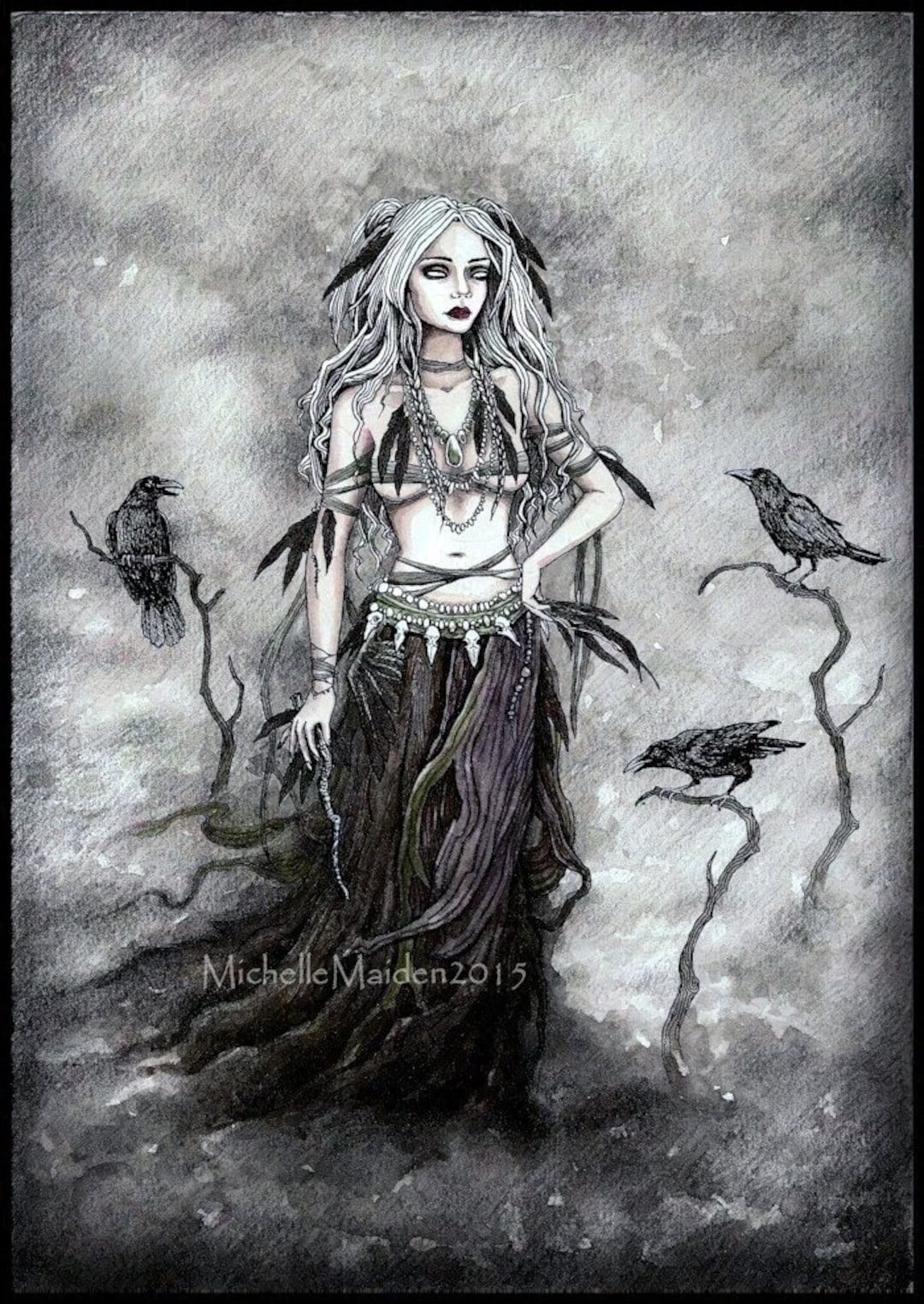Crow Witch PRINT Morrigan Art, Gothic Dark Feminine Pagan Priestess ...