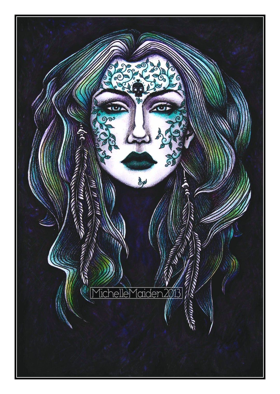 Tendril Original Gothic Ink Drawing Goth Girl Woman Portrait Art ...