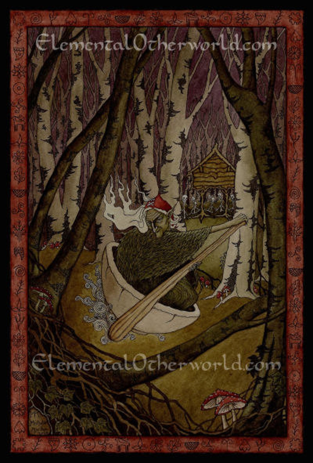 Baba Yaga PRINT Traditional Folk Horror Art, Slavic Myth Forest Witch ...