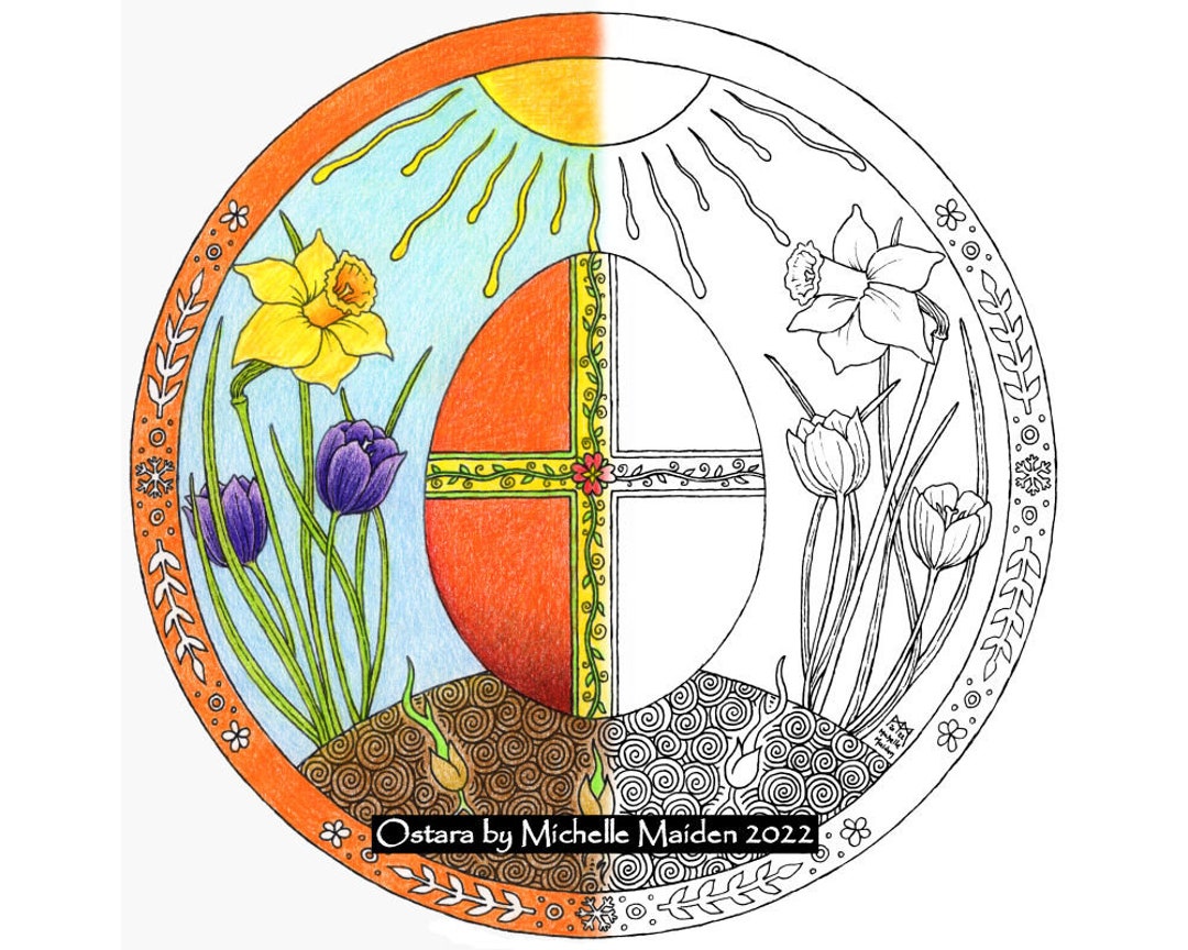 Ostara Printable Colouring Page Hand Drawn Spring Equinox Altar Art ...