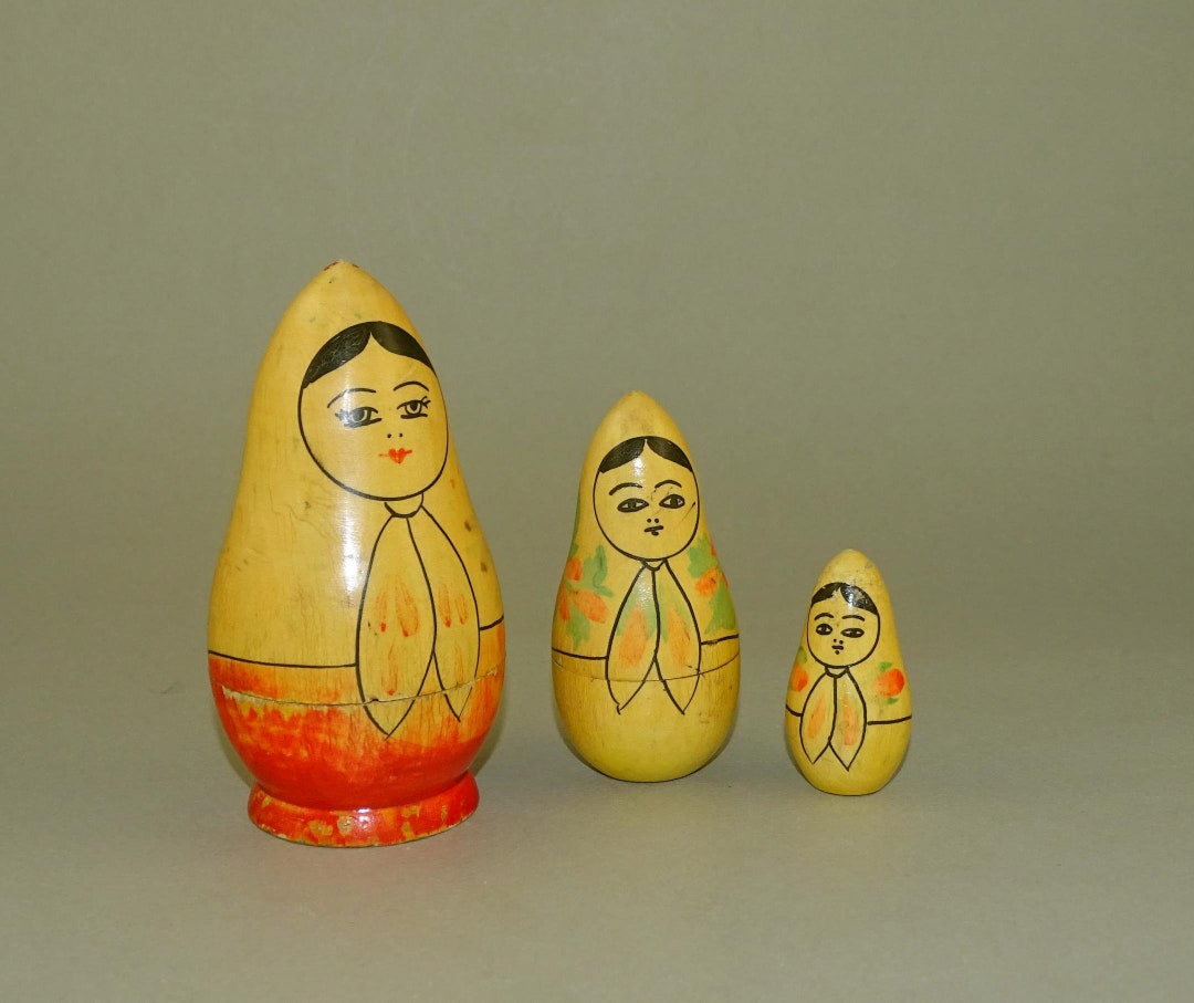 Vintage Old and Rare Set of 3 Russian Soviet Wooden Nesting Dolls ...