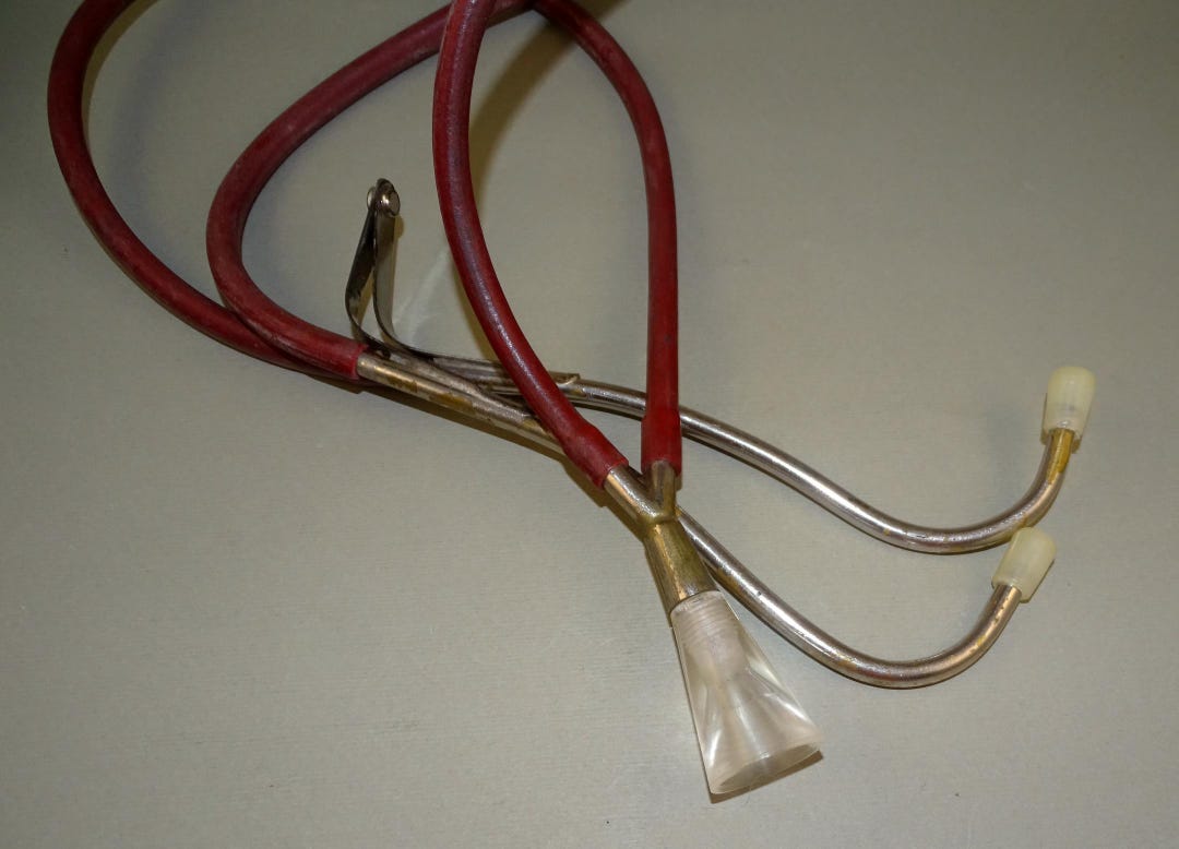 Old Vintage Doctor Stethoscope Bell Shape With Brass Parts and Red ...