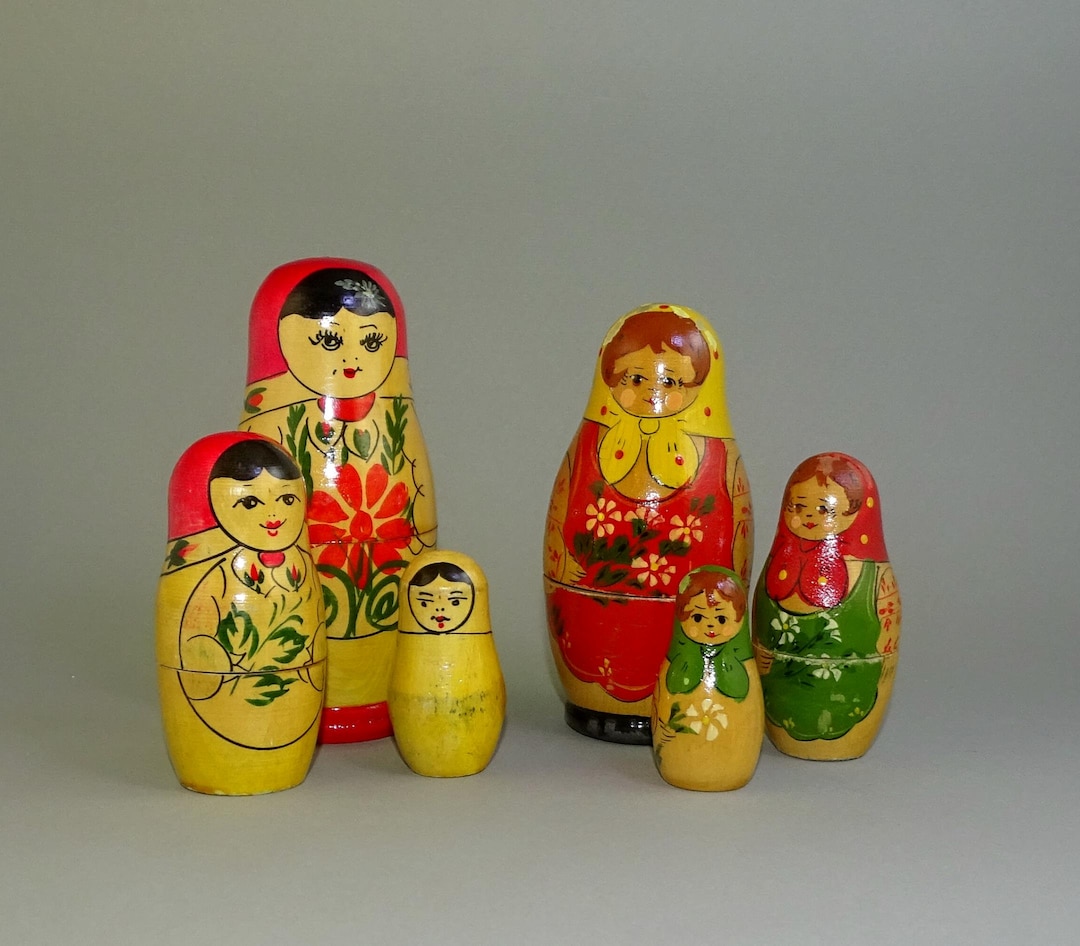Set of 2 Vintage Old Set of Russian Soviet Wooden Nesting Dolls - 6 ...