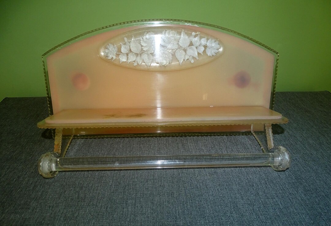 1950's Rare & Vintage Old Lucite Towel Rack Shelf With Roses Inside ...