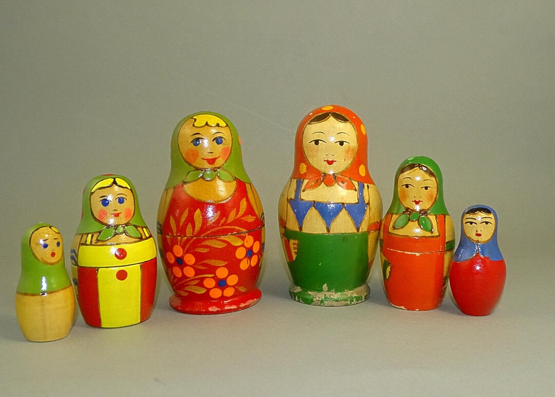 2 Vintage Old Sest of 3 Russian Soviet Nesting Dolls Matryoska ...
