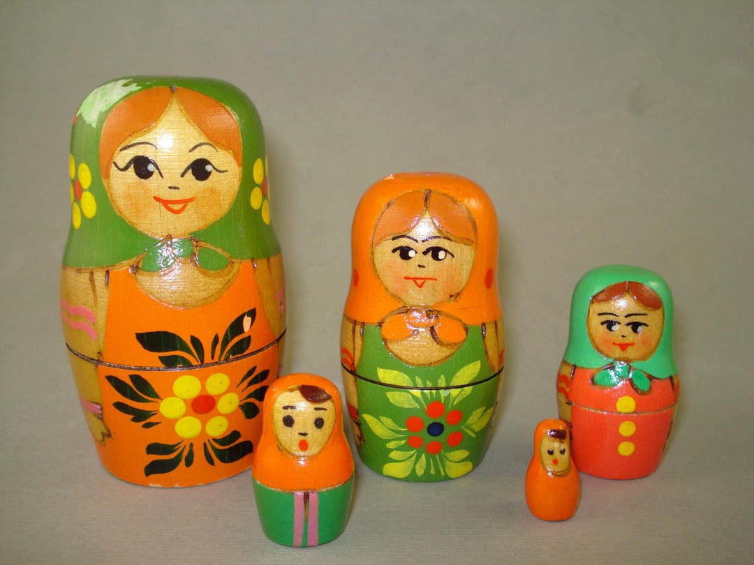 Vintage Old Set of 5 Russian Soviet Nesting Dolls Matryoska - Kalinin ...