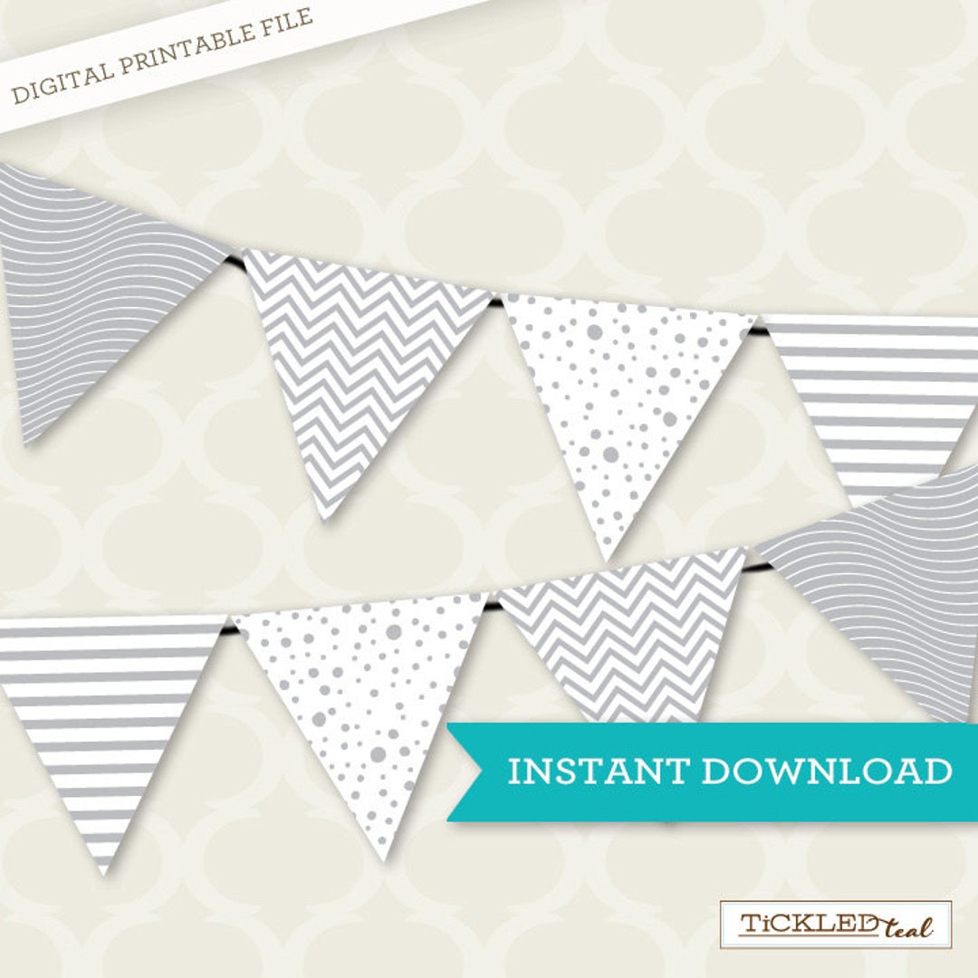 Instant Download - PRINTABLE Party Banner - Mixed Patterns - Gray ...