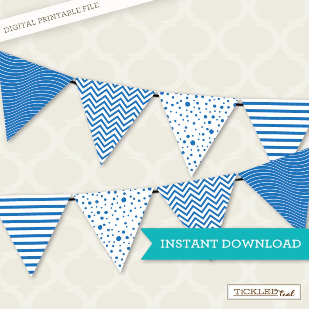 Instant Download - PRINTABLE Party Banner - Mixed Patterns - Blue ...