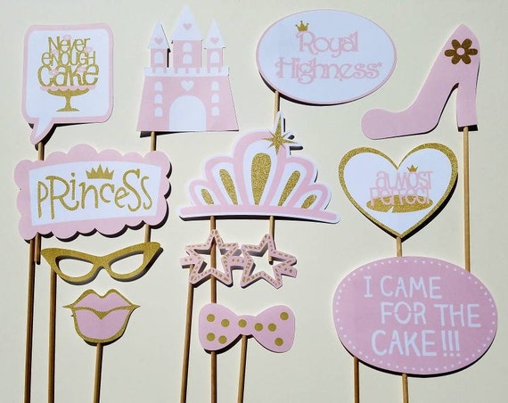 Pink and Gold Princess Party Photo Booth Props-12 Pieces by It's ...