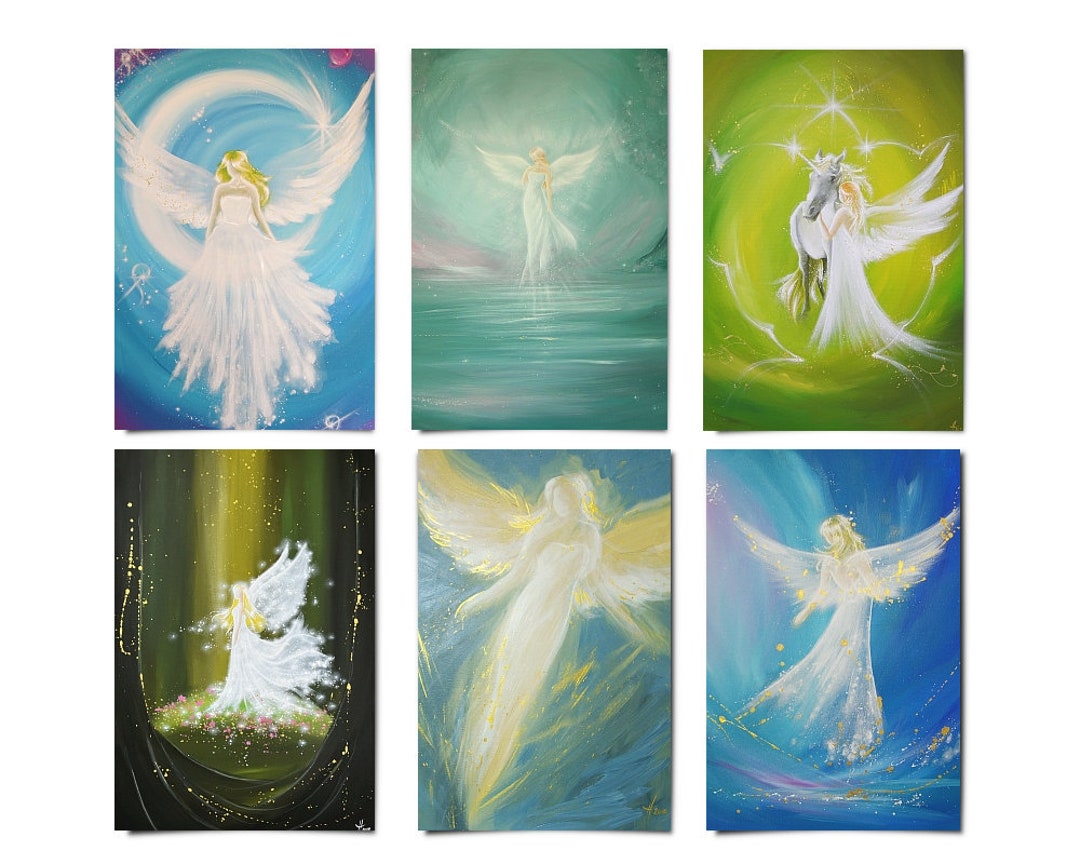 6 Angel Art Photos Set - Guardian Angels Bundle-angel Cards- Spiritual ...