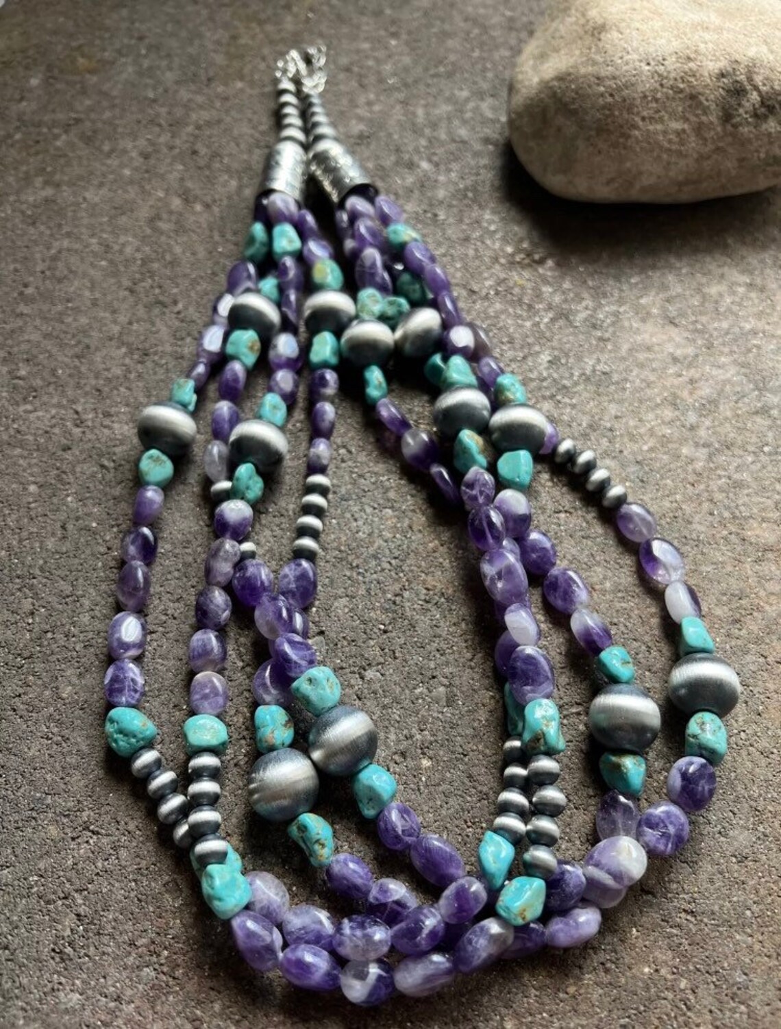 Sterling Silver Multi Strand Amethyst Turquoise W Pearls Bead - Etsy