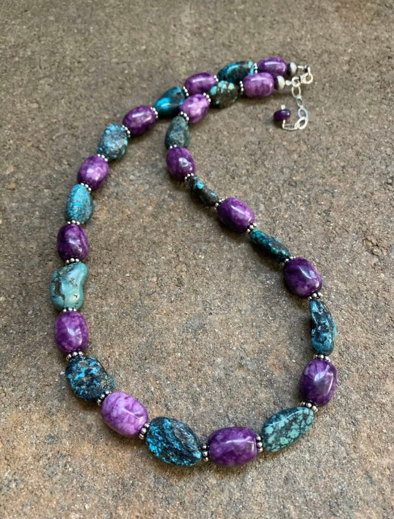 Sterling Silver Sugilite With Turquoise Bead Necklace. 20 Inch - Etsy