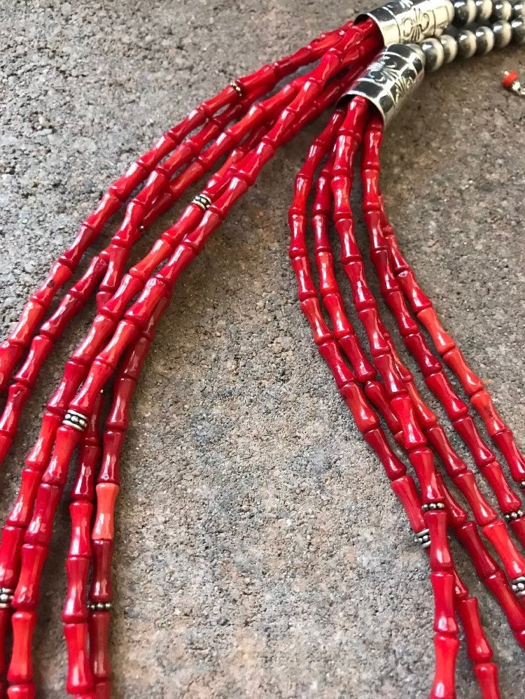 Sterling Silver Multi Strand Red Coral Bead Necklace. 22 Inch. - Etsy