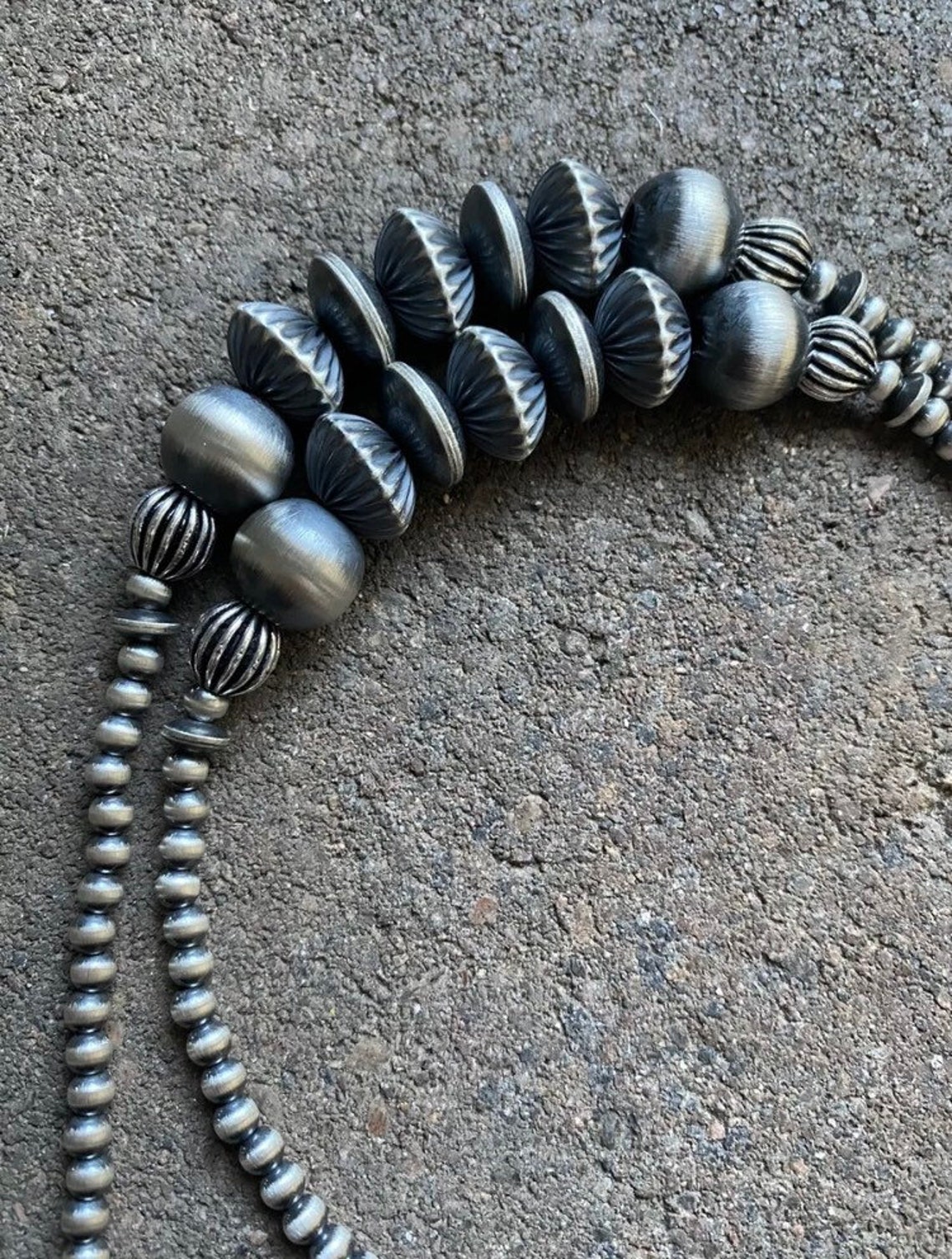 Long Sterling Silver Bead Necklace 34 Inch. - Etsy