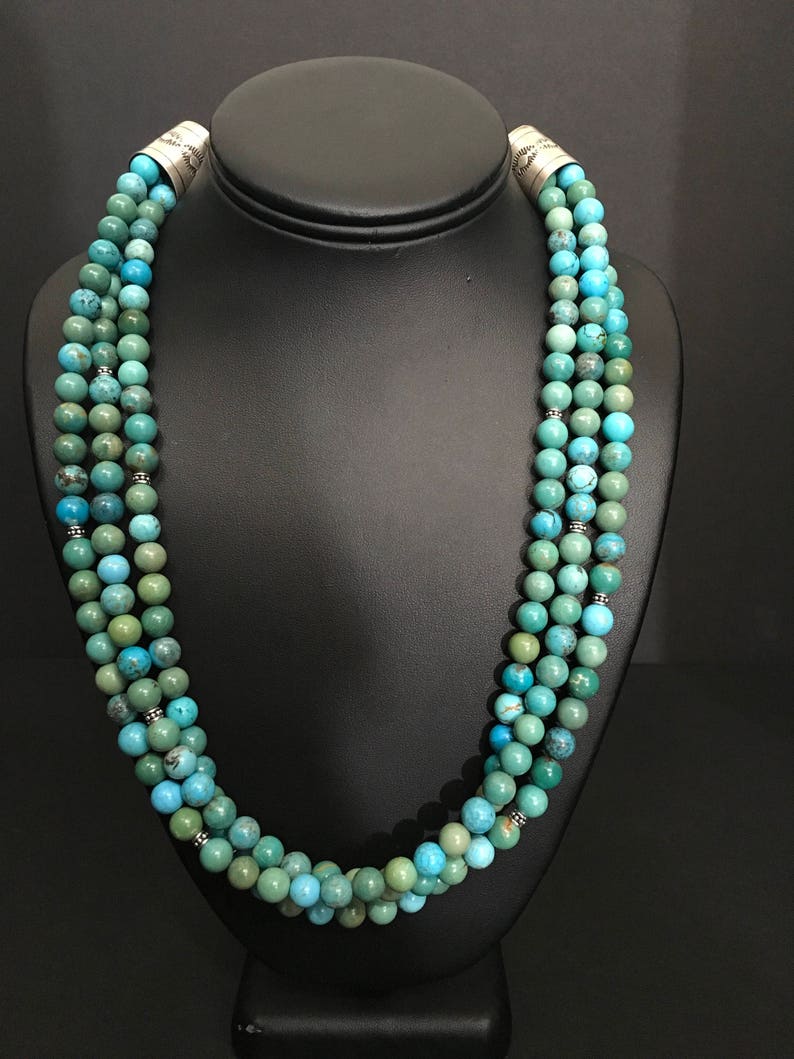Sterling Turquoise 3 Strand Bead Necklace 22 Inches - Etsy