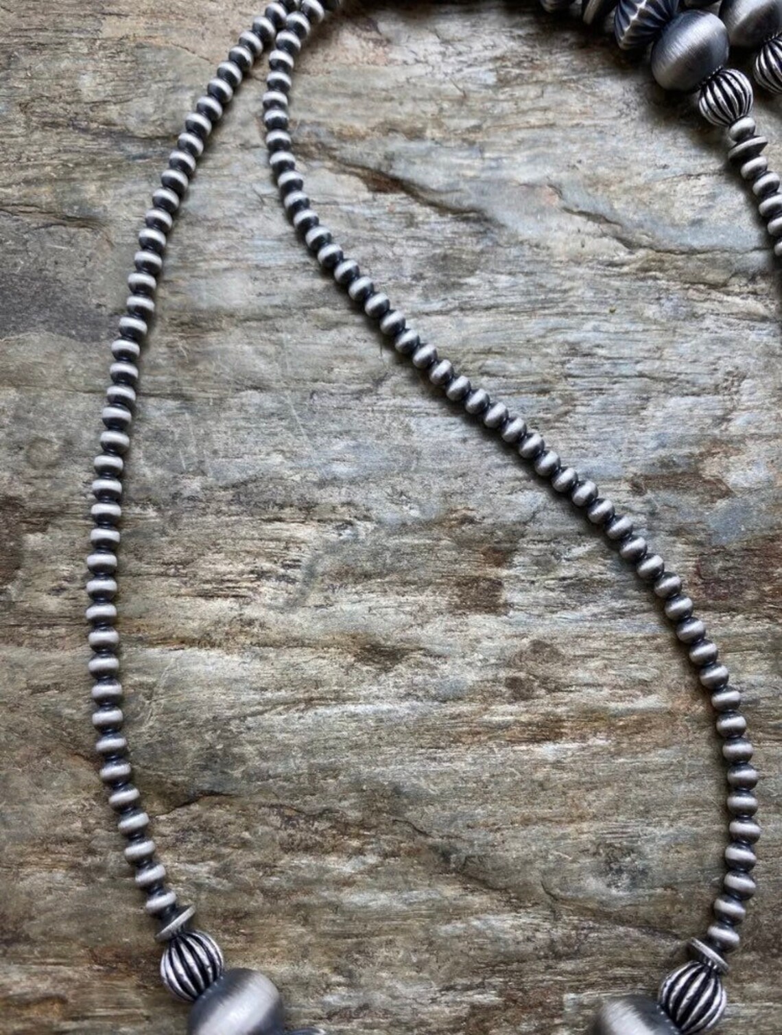 Long Sterling Silver Bead Necklace 34 Inch. - Etsy