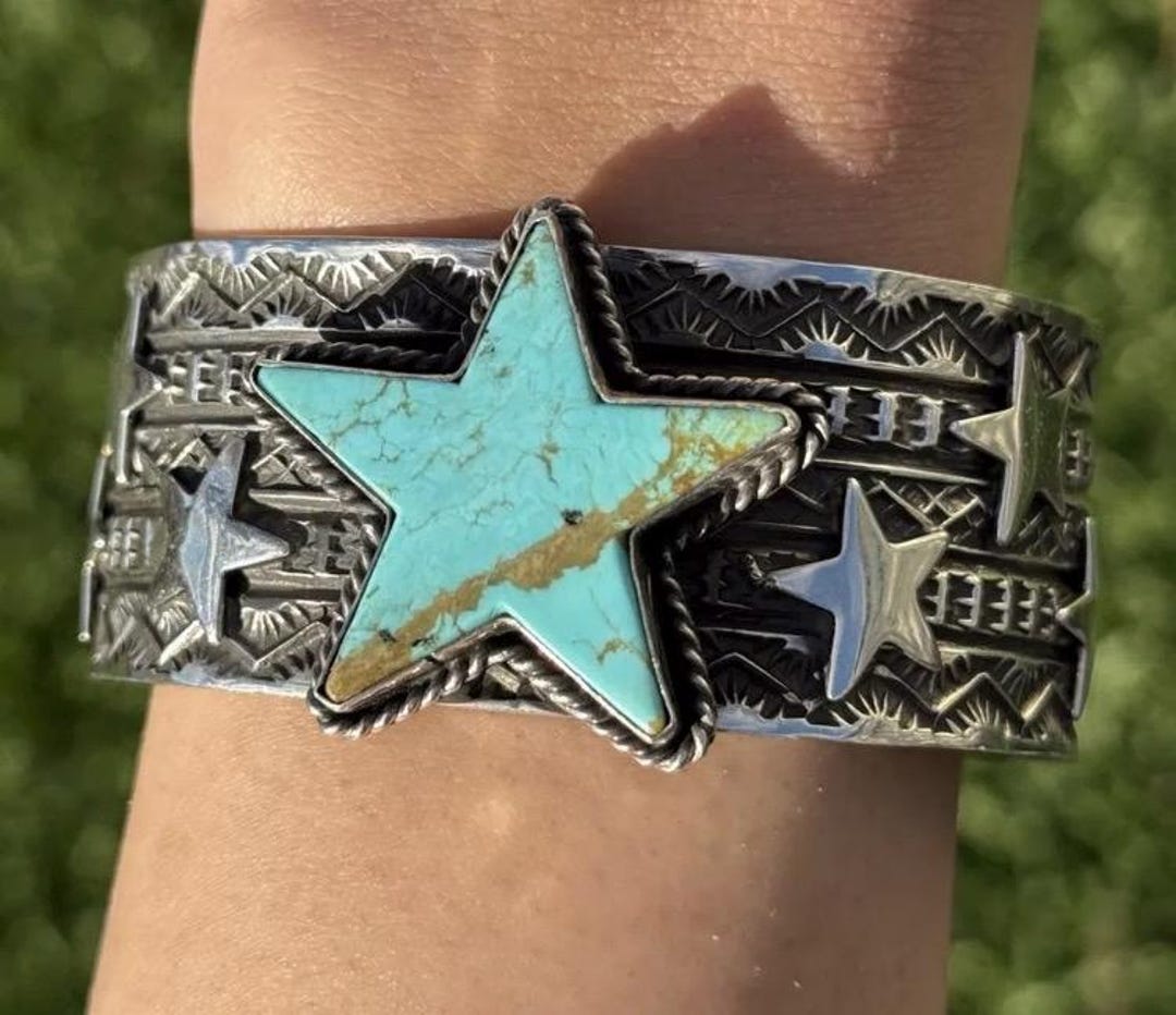 Sunshine Reeves 925 Sterling Silver Star Stamped Cuff Bracelet Native ...