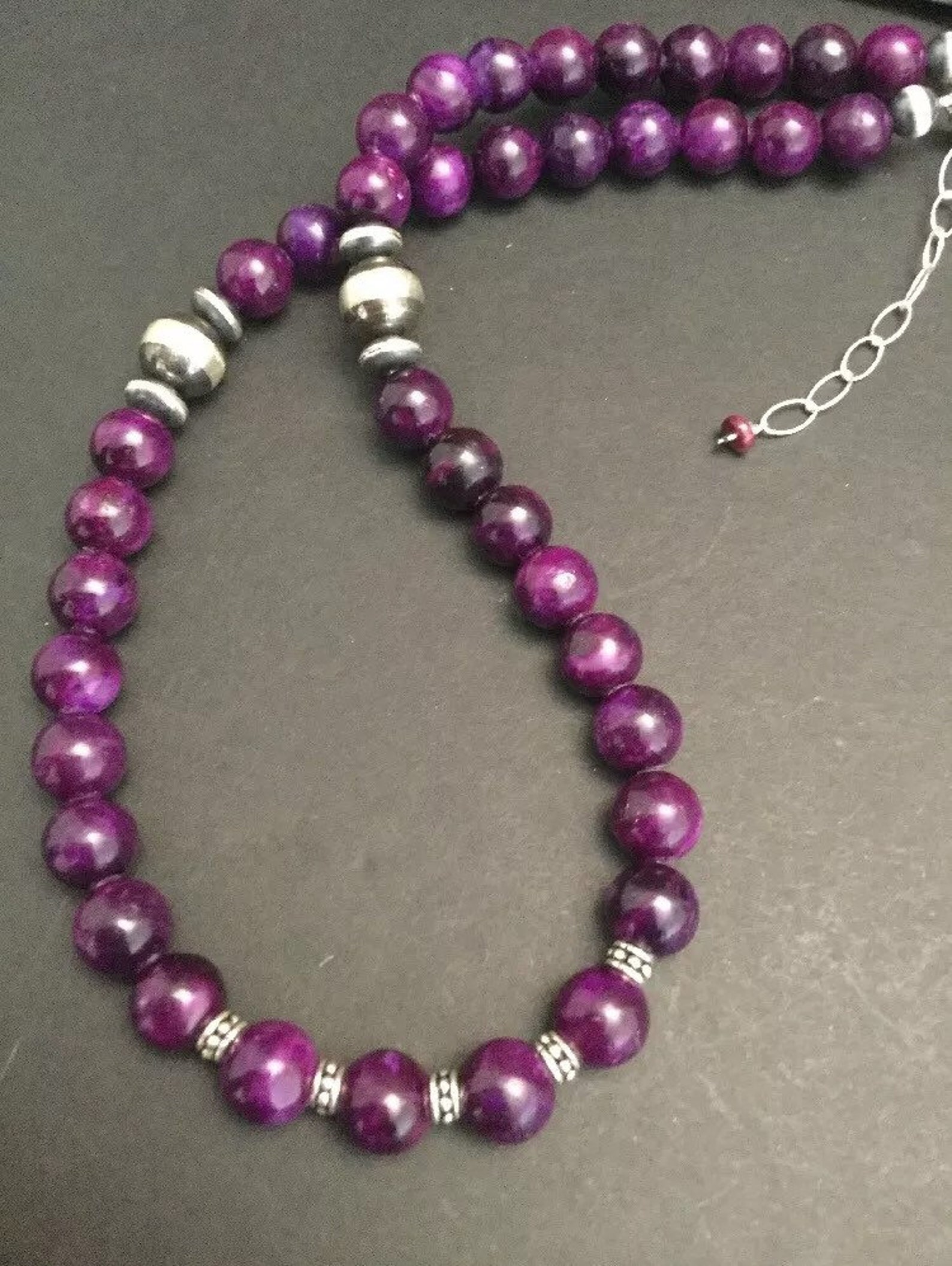 Sterling Silver Sugilite Bead Necklace 18 Inch - Etsy