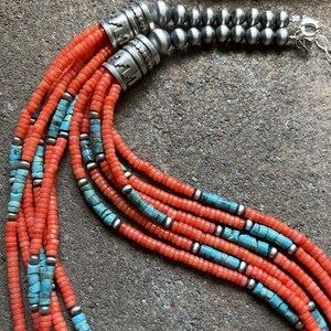 Sterling Silver Multi Strand Coral Turquoise Bead Necklace 24 Inch - Etsy
